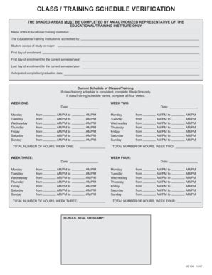 Class Training Schedule Verification Form Blank Fillable Template