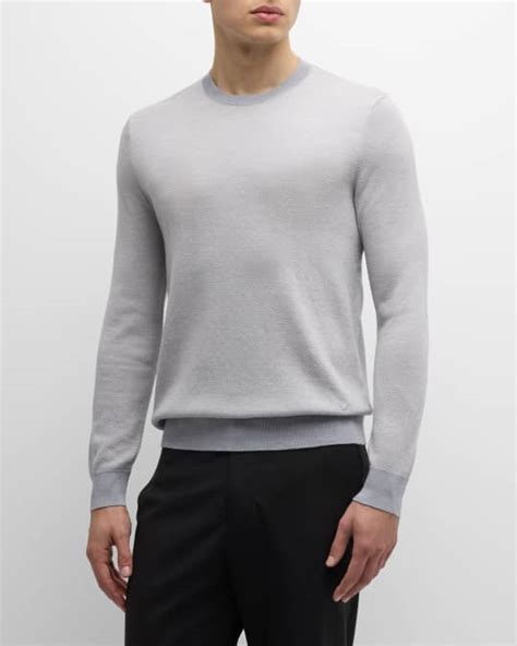 Emporio Armani Mens Wool Micro Geometric Knit Crewneck Sweater