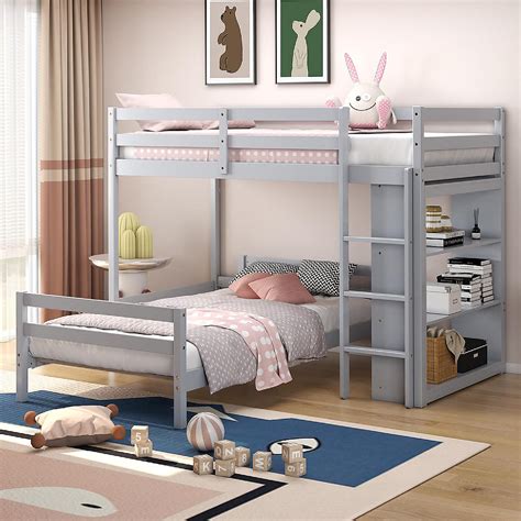 Costway Twin Over Twin Loft Bunk Bed Wood Wbookcase Guardrail Ladder