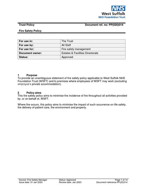 Fire Safety Policy Pdf Business Technology And Engineering