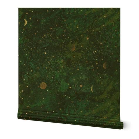 Celestial Sky Gold Or Silver Metallic Wallpaper Dark Green Galaxy By