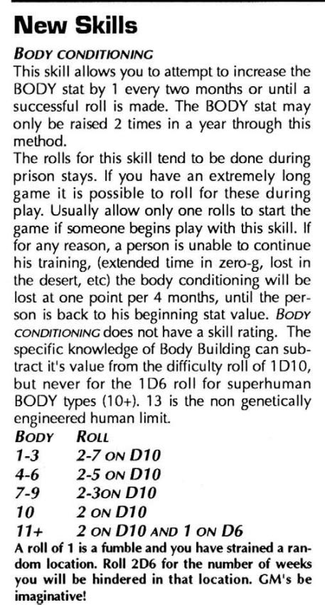 One Of My Players Wants To Use The Body Conditioning Rules In Interface