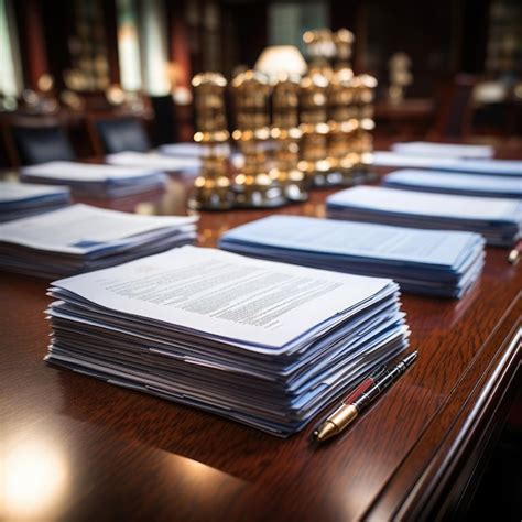 Premium Photo Closeup Of A Stack Of Papers On A Table In A Courtroom