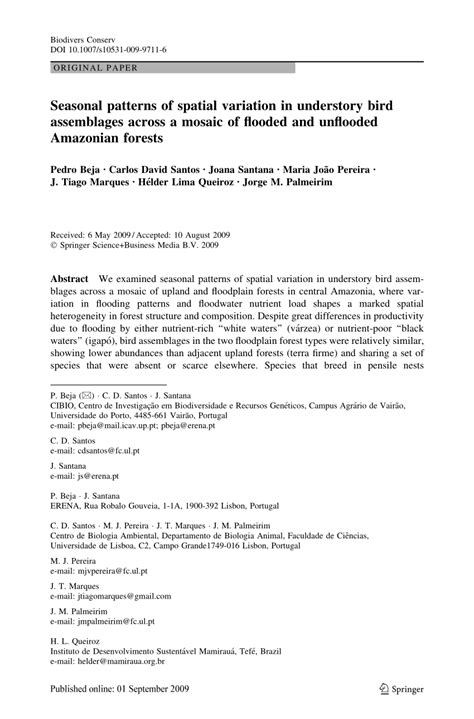 Pdf Seasonal Patterns Of Spatial Variation In Understory Bird