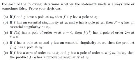 Solved For Each Of The Following Determine Whether The Chegg