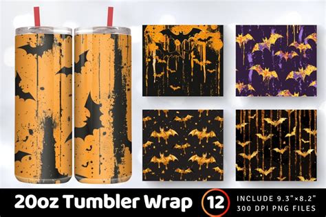 Halloween Glitter Drip Bats Tumbler Wrap 20oz Skinny Tumble