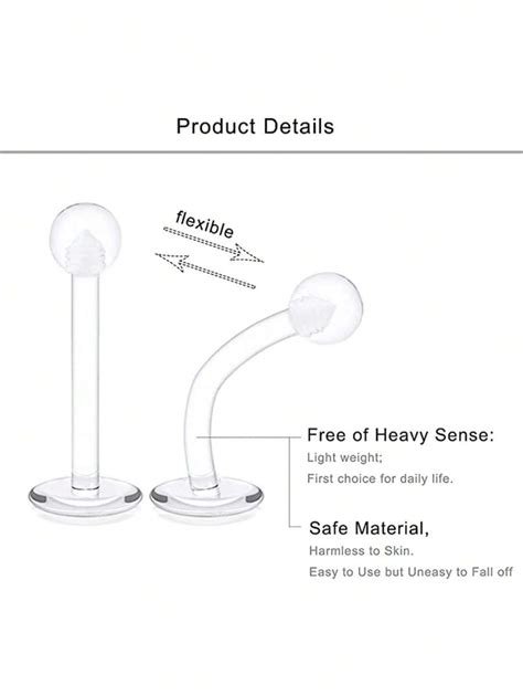 24st 16g Bioflex Plast Läppringar Labret Retainer Bar Längd Klar Framåt