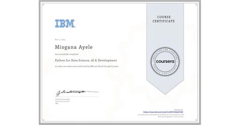 Completion Certificate For Python For Data Science Ai And Development Misgana Workineh