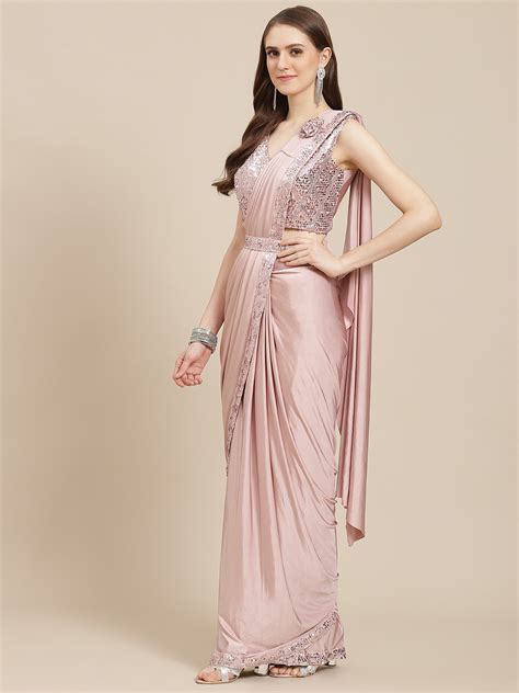 Buy Grancy Pink Sequinned Ready To Wear Saree Sarees For Women
