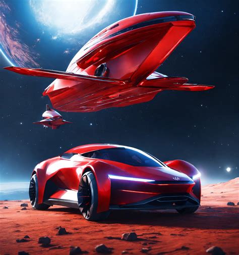 Lexica Luxurious Sleek Red Flying Car Shooting Out In Space Future