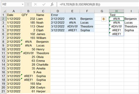 Filter All Errors In A Column Where Another Column Is Unique Rexcel