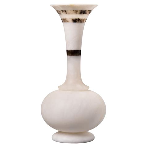 Medium White Alabaster Pot Vase With Gray Streaks For Sale At 1stdibs