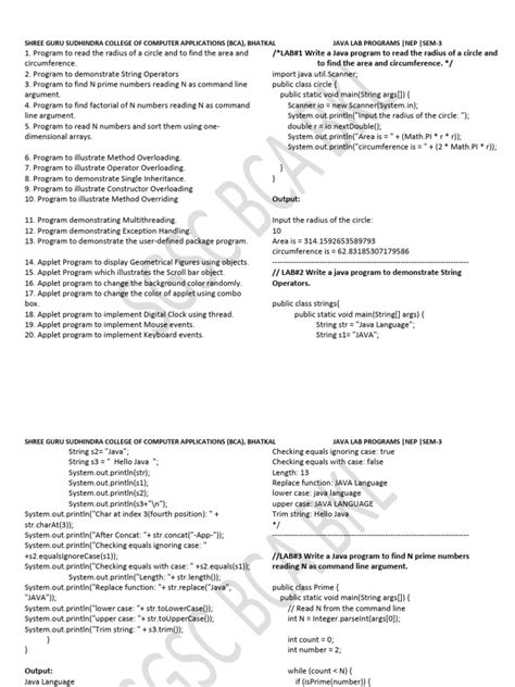 Java Lab Programs Sem 3 Nep 1 12 3 Pdf Area Constructor Object