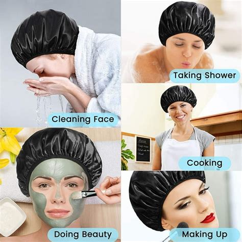 3 Pieces Shower Cap For Women Extra Large Triple Layer Waterproof
