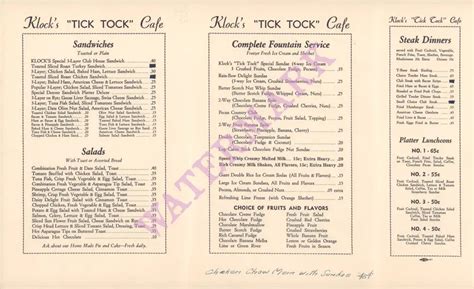 Klocks Tick Tock Diner St Cloud Mi 1931 Vintage Menu Art