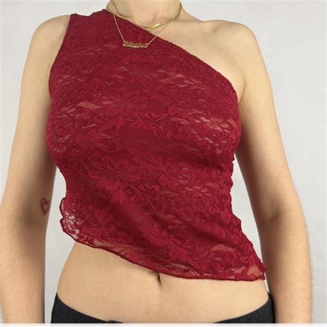 Red Lace Tank Cutest Red Lace One Shoulder Tank Top Depop