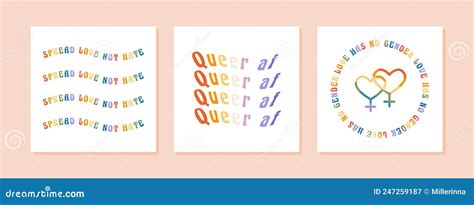 Vector Set Of Retro Greeting Cards For Lgbtqia Pride Month Social