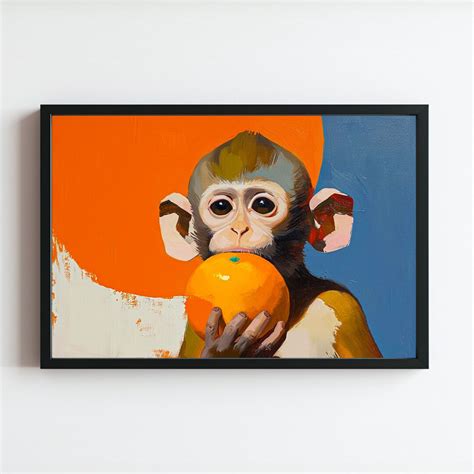 Cute Monkey Art Print Abstract Canvas Painting Framed Kitchen Decor