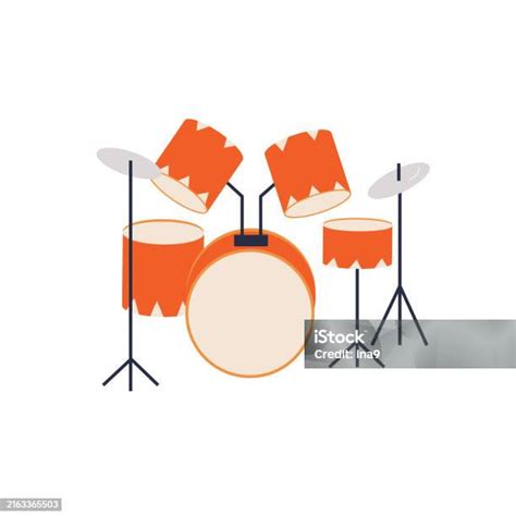 드럼 세트 와 심벌즈 악기 통하고 있는 고립된 백색 배경 드럼 아이콘을 클릭합니다 벡터 일러스트 레이 션 만화 평면 스타일 공연에 대한 스톡 벡터 아트 및 기타 이미지