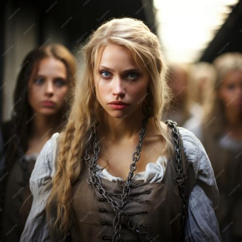 Premium Ai Image Beautiful Girls Hostages Captives Slaves In Shackles And Chains Work As