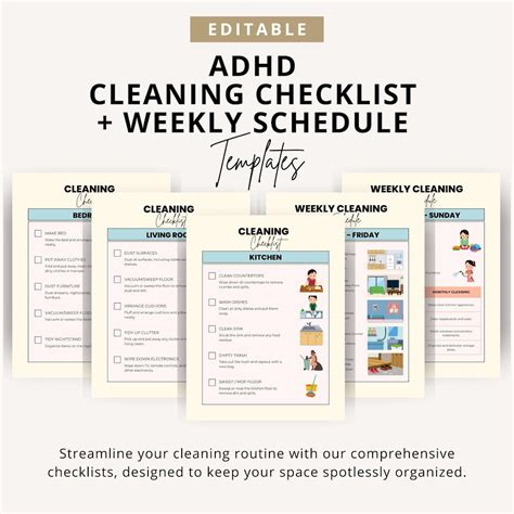 Adhd Cleaning Checklist And Schedule Editable Canva Templates Weekly