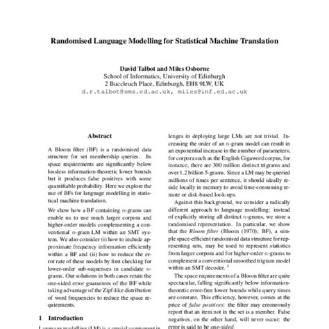 Randomised Language Modelling For Statistical Machine Translation Acl Anthology