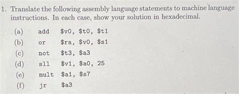 solved 1 translate the following assembly language