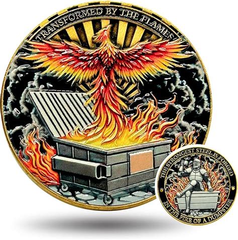Dumpster Fire Challenge Coin Phoenix And Knight Design