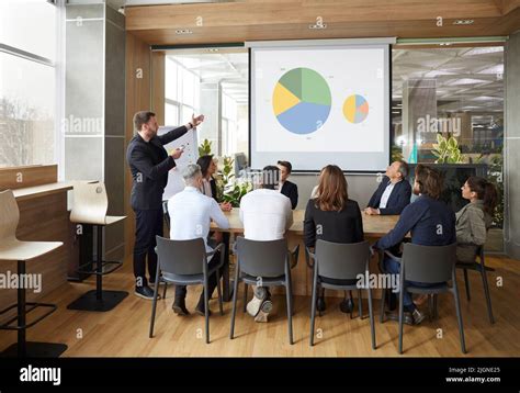 Manager Shows His Colleagues Business Presentation With Data Analysis