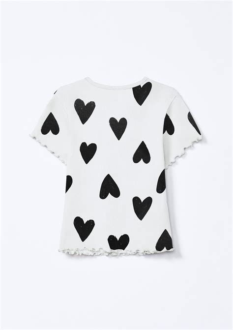 Blusa Infantil Menina Manga Curta Em Ribana Estampada Branco Hering