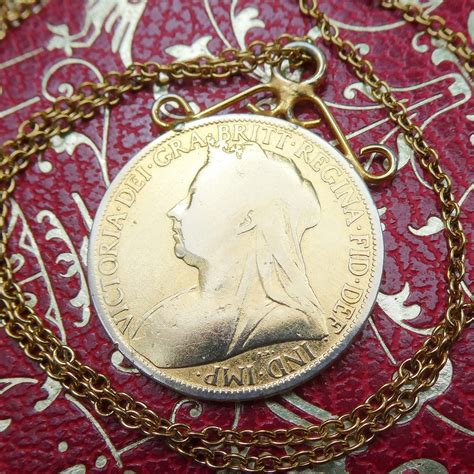 Vintage Queen Victoria Coin Pendant Gilt 1897 One Penny British Coin Etsy
