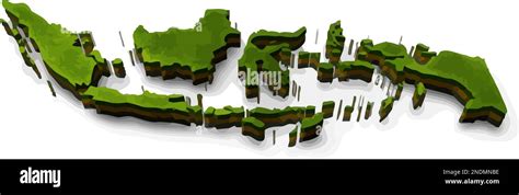 Colorful 3d Map Of Indonesia With Realistic Green Land And Brown Soil
