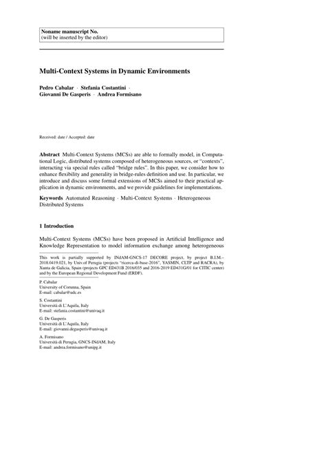 pdf multi context systems dynamics and evolution pre print of