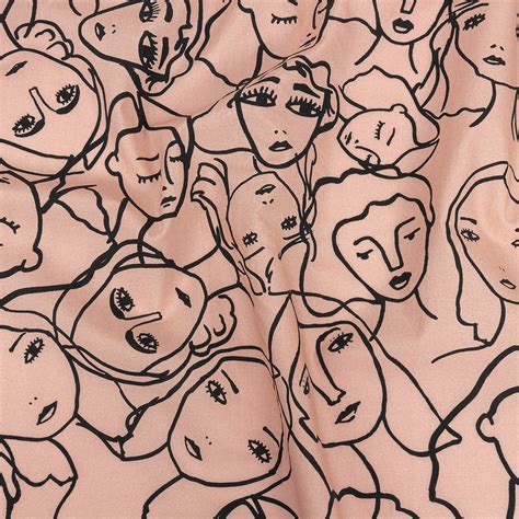 Cotton Poplin Light Pink Linework Faces Un Dia En Andorra Print