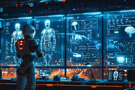 Ai Robots With Screens Displaying Real Time Data Analysis And Learning