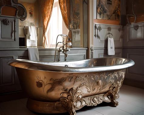 5 Victorian Ornate Bathroom Tub Mockup Background Interior Gold