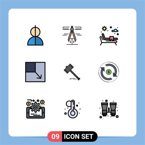 Universal Icon Symbols Group Of 9 Modern Filledline Flat Colors Of Court Action Measure View