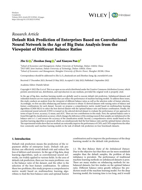 Pdf Default Risk Prediction Of Enterprises Based On Convolutional