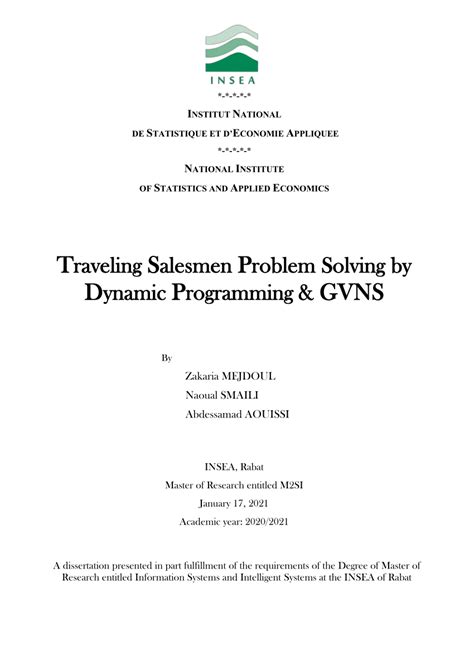 Pdf Traveling Salesmen Problem Solving By Dynamic Programming And Gvns
