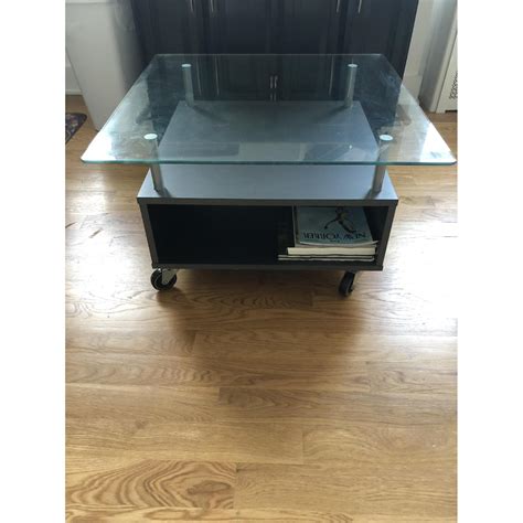 Ikea Wood And Glass Coffee Table W Storage On Wheels Aptdeco