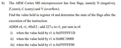 solved b the arm cortex mo microprocessor has four flags