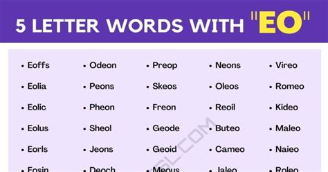 56 Cool Examples of 5 Letter Words with EO • 7ESL