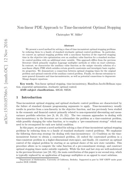 Pdf Non Linear Pde Approach To Time Inconsistent Optimal Stopping