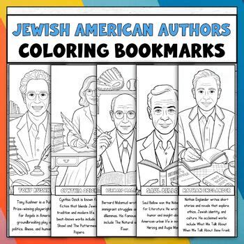 Jewish American Authors Coloring Bookmarks Printable Heritage Month
