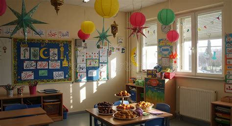 Islamic School Classroom Decorated For Festive Treats Stock
