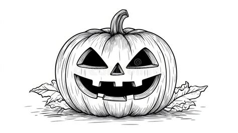 Single Jack O Lantern Outline Drawing In Vector Style For Coloring Book Halloween Illustration