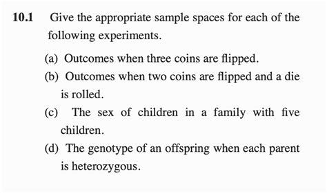 solved 10 1 give the appropriate sample spaces for each of