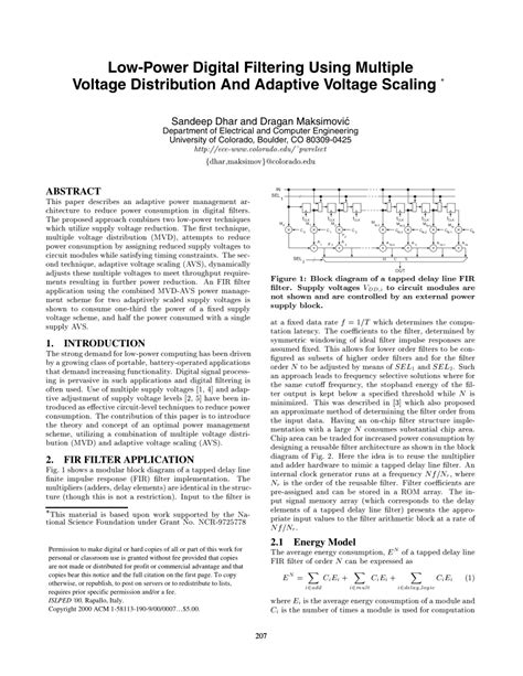 Pdf Low Power Digital Filtering Using Multiple Voltage Distribution And Adaptive Voltage