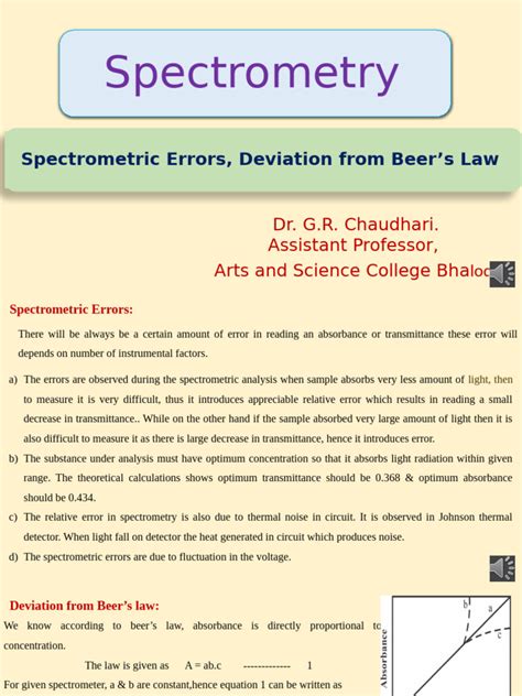 Spectrometry Errors And Deviation From Beer S Law Pdf Dissociation