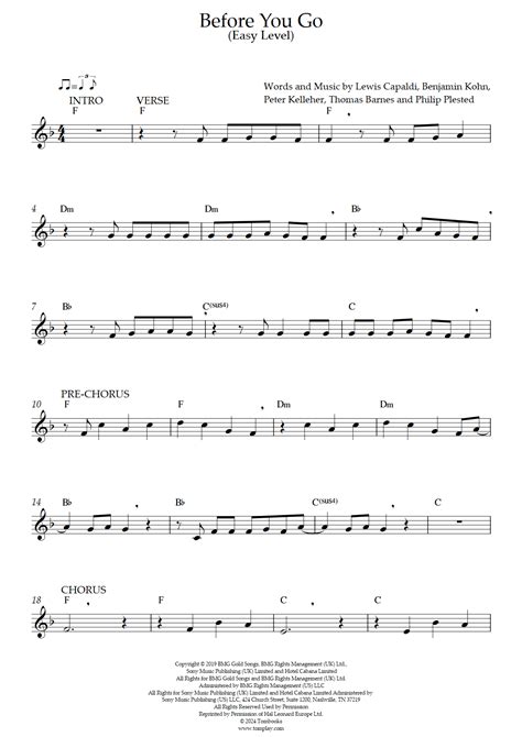 Before You Go Easy Level Lewis Capaldi Flute Sheet Music